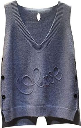 Generic Pull tricoté pour femme - Couleur unie - Col en V - Pour la vie quotidienne et lentraînement en intérieur, bleu, XL