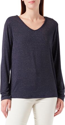 Pieces Damen Pcbillo V-Neck Lurex Stripes Noos Qx Langarmshirt, Sky Captain/Stripes:Gold, 48-50 Große Größen EU