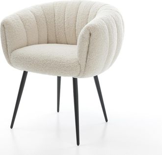 DELIFE Esszimmerstuhl Jada-Flex Teddystoff Beige 4-Fu&szlig; konisch Schwarz Taschenfederkern, Esszimmerst&uuml;hle