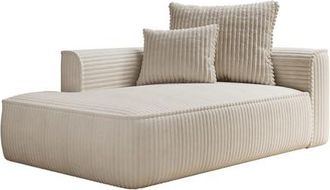 Vente-Unique M&eacute;ridienne Gauche en Velours c&ocirc;tel&eacute; Grosses c&ocirc;tes Beige PINETA