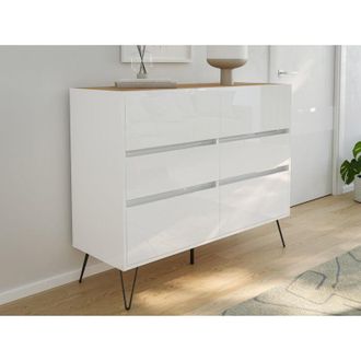 Magnolia Home Kommode Dion XL 120cm 6 SoftClose Schubladen Wei&szlig;/Eiche Top