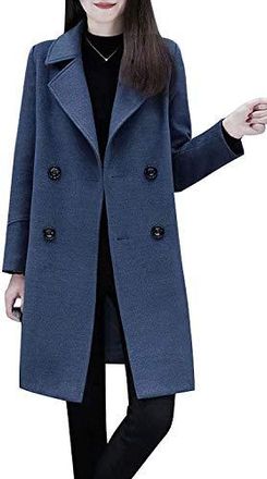 Lazutom Manteau mi-long &agrave; double boutonnage en laine m&eacute;lang&eacute;e pour femme - Bleu - 40