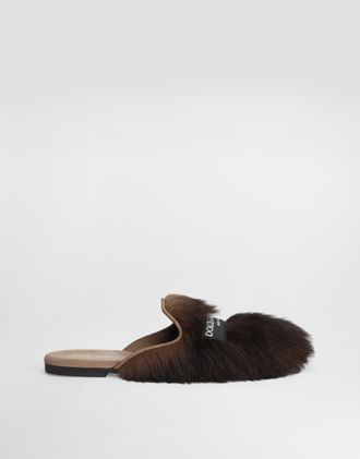Dolce & Gabbana Shearling And Suede Slippers - Frau Pantoletten Und Mules Brown 36