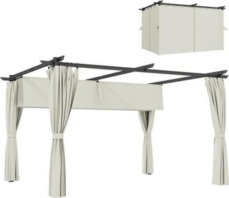 OUTSUNNY Pergola tonnelle de jardin - Outsunny - auvent r&eacute;tractable - rideaux protection solaire - polyester - 3x3m - cr&egrave;me
