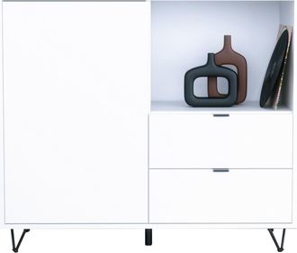 Vladon Kommode Marino, Sideboard mit 1 Tür und 2 Schubladen Weiß matt, Made in Germany, Korpus Weiß matt (103 x 90,5 x 37 cm)