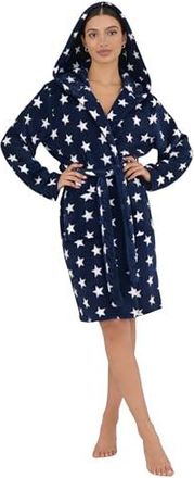 Brandsseller Peignoir de Bain Femme avec &Eacute;toiles S/M Robe de Chambre douillette avec Capuche Microfibre - Bleu Marine / Blanc
