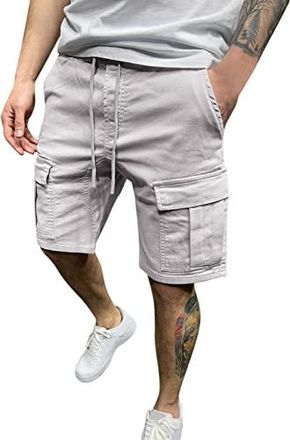 Generic Short cargo de randonnée en coton pour homme - Longueur genou - Multi-poches - Léger - Pour le travail - Avec cordon de serrage - Pour escalade, safar