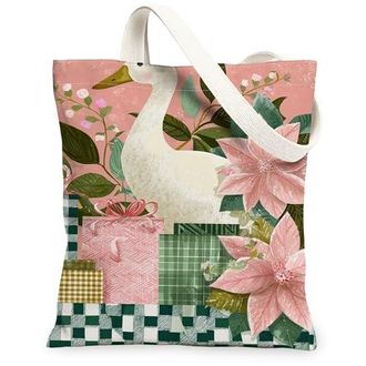 Generic Sacs fourre-tout en toile à motif floral, réutilisables, sacs dépicerie printaniers, légers, lavables en toile pour voyage, pique-nique, 33 x 38,1 cm