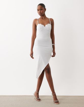 South Beach Robe asym&eacute;trique &agrave; paillettes et bords festonn&eacute;s - Blanc