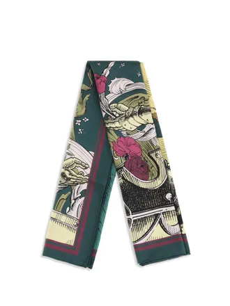 Burberry Mens Silk Scarf With Etched Knight Emerald Green Scarfs