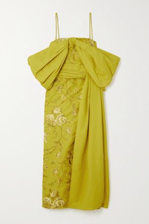Erdem Evora Kleid Aus Taft Und Faille Aus Baumwolle Mit Stickereien - Gelb