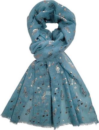 GFM Foulard imprimé notes de musique or rose pour femme pour printemps et été, Mu-13-Turquoise, L