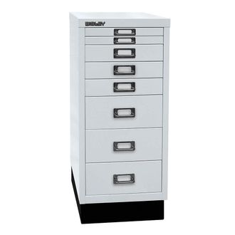 Bisley MultiDrawer, 29er Serie mit Sockel, DIN A4, 8 Schubladen, Metall, 645 Lichtgrau, 38 x 27.9 x 67 cm