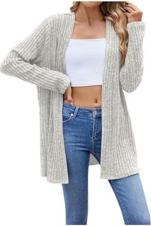 Generic Cardigan mi-long en tricot à manches longues pour femme 2026 automne 2024, gris clair, XXL