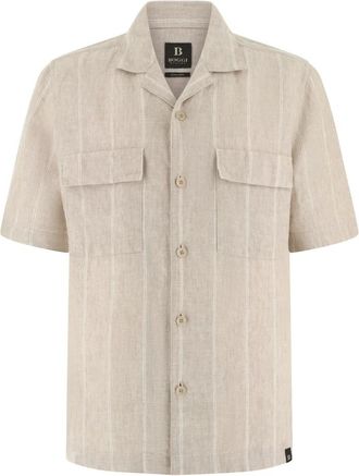 Boggi Milano Homme, Chemises, Beige, Taille: XL Regular Fit Pinstripe Linen Shirt