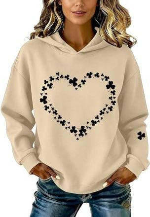 Generic HUIFUAO Sweat &agrave; capuche pour la Saint-Patrick pour femme - Imprim&eacute; tr&egrave;fle amusant - Motif coeur - Costume irlandais de la St Paddys - Vert - Chemises 