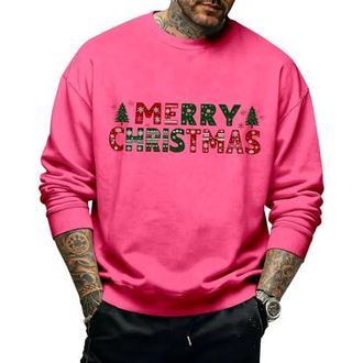 Generic Sweat-shirt de No&euml;l pour homme - Merry Christmas Washed - Sweat-shirt dautomne vieilli vintage pour les vacances - &Agrave; porter au quotidien, rose vif, 3X
