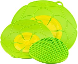 Kochblume Profi-Set für Töpfe von 14 bis 28 cm mit Bionic Multipad als Set in der bunten Box | Silikon Überkochschutz und Untersetzer/Topflappen (Limette)