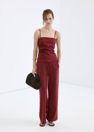 Mango Top &agrave; bretelles encolure carr&eacute;e rouge - Femme - XS - MANGO