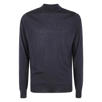 John Smedley Homme, Pulls, Noir, Taille: S Elegant Mock Neck Sweater
