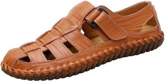 Generic Sandales de sport en cuir pour homme - Bout fermé - Chaussures plates décontractées - Sandales dété - Sandales de marche en plein air - Respirantes - 