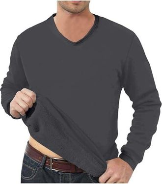 Generic Sweat-shirt en polaire à col rond pour homme avec doublure Sherpa - Pull dhiver chaud à manches longues pour entraînement de gym, Y01-gris foncé, L