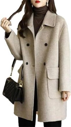 Generic Manteau dhiver en laine pour femme Manteaux en laine à double boutonnage Cachemire Manteau long, gris, XL