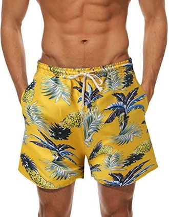 Generic Short de plage d&eacute;t&eacute; pour homme - Pantalon court d&eacute;contract&eacute; - Imprim&eacute; d&eacute;contract&eacute; - Short de plage - &Eacute;pissure - Pantalon de vacances respirant, jaune,