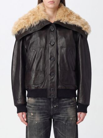 The Attico Bomber en shearling coupe d&eacute;contract&eacute;e avec col en fourrure