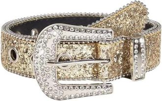 Generic Ceinture unisexe cloutée diamant avec strass étincelants pour pantalons, jeans, tenue décontractée, doré, 100 cm