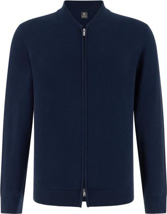 Boggi Milano Homme, Pulls, Bleu, Taille: 2XL Cotton Full Zip Bomber Sweater