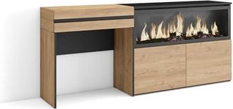 Skraut Home | Schminktisch | Frisiertisch mit Stauraum | 177x75x35 cm | mit Schublade | Elektrokamin XXL | Moderner Stil | Eiche