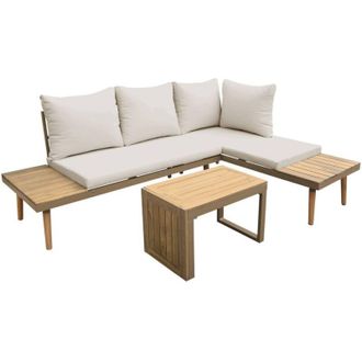 Sweeek Modulares Gartenm&ouml;belset aus Aluminium und Akazienholz, 4-Sitzer Braun / Beige