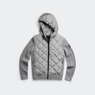 Canada Goose HyBridge Steppstrick-Kapuzenjacke mit Black Label (Weiblich, Silver Ore, L)