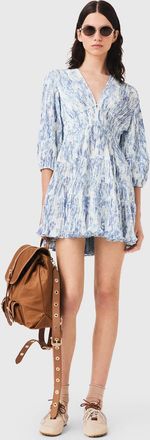 Maje Robe Pliss&eacute;e Imprim&eacute;e - Bleu Ciel Grosses Fleurs Print - Maje