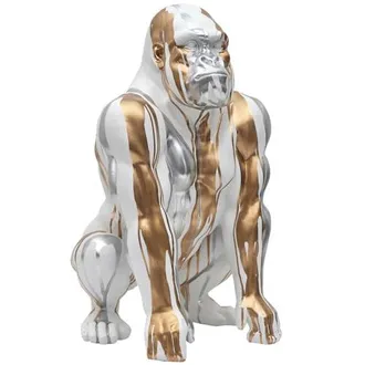 The Home Deco Factory HD0214, Statue Gorille Coulures Dor&eacute;es, Objet D&eacute;coratif Unique, R&eacute;sine Durable, Hauteur 45 cm, Couleur Argent et Blanc, Plastique-Polyr&eacute;sine
