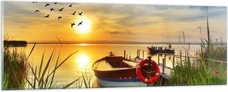 Arttor Panorama Bilder auf Glas Boot See Sonnenuntergang Sommer Menschen Glasbild 90x30cm Wandbilder Dekoration Wohnzimmer Schlafzimmer Küche Klein Wanddeko 