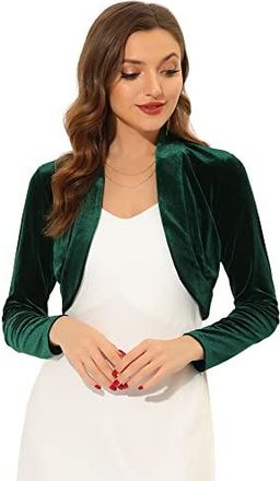 Allegra K Cardigan à manches longues en velours ouvert sur le devant pour femme, vert foncé, 48