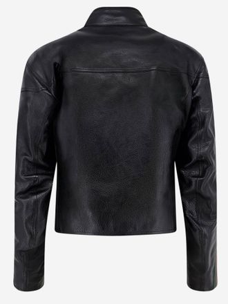 Gucci Mens Leather Bomber Jacket With Web Details Black