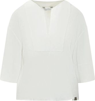 Max Mara Femme, Blouses et Chemises, Blanc, Taille: 38 FR Haut &agrave; Manches Courtes et Col en V