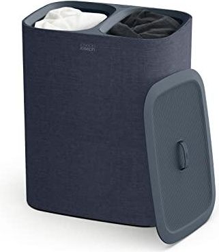 Joseph Joseph Tota Panier de séparation du linge de 90 litres avec couvercle, 2 sacs de lavage amovibles avec poignées - Carbon Black