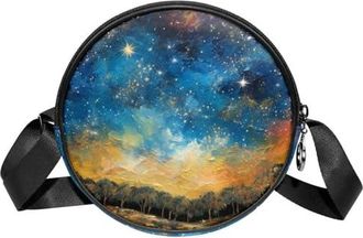 Generic Sac &agrave; bandouli&egrave;re rond pour femme, motif n&eacute;buleuse &eacute;toil&eacute;e, sac &agrave; dos avec fermeture &eacute;clair, bretelles r&eacute;glables, sac &agrave; main rond d&eacute;contract&eacute; pour fem