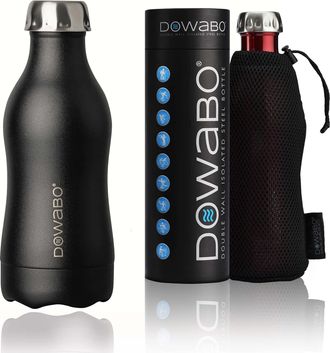 Dowabo Isolierflasche - Edelstahl Trinkflasche, BPA-frei, kohlensäuredicht, auslaufsicher - inklusive Bottle-Bag - Black Sun 350 ml