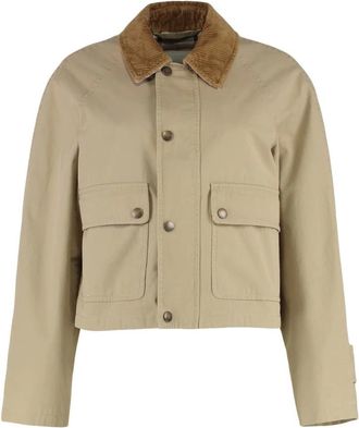 Burberry Femme, Vestes, Beige, Taille: 34 FR Veste Courte en Coton avec Col en Velours C&ocirc;tel&eacute;