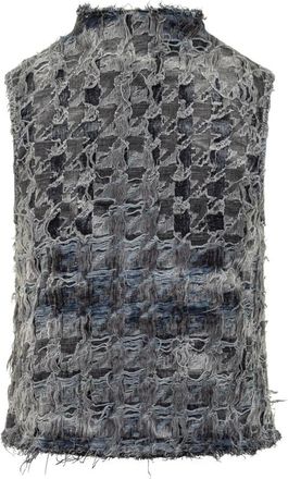 Diesel Femme, Tops, Bleu, Taille: 40 FR Multi-Tone Fringed Denim Vest