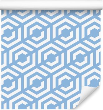 OEM Carta Da Parati Con Motivo Geometrico Azzurro E Bianco Per Soggiorno E Camera Da Letto, 50x1000 Cm