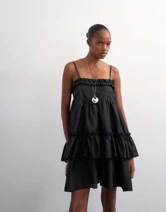 Topshop Robe volumineuse mi-longue &agrave; volants - Noir