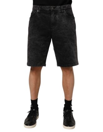 Dolce & Gabbana Black Cotton Mid Waist Denim Men Bermuda Short Elastane