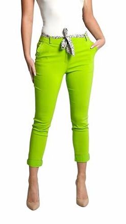 Mississhop Pantalon chino classique stretch pour femme, vert citron, L