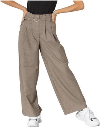 Only Only - Pantalon large taille haute &agrave; carreaux - Femme - Pantalons - Beige - Taille: 38 FR L32